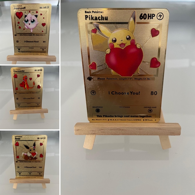 Pokémon Gold Metal Card – Pikachu Love Heart Stainless Steel Card - Etsy