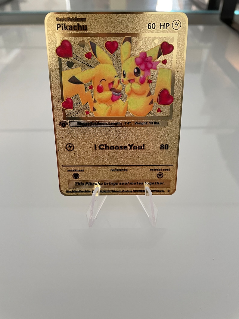 Pokémon Gold Metal Card – Pikachu Love Heart Stainless Steel Card - Etsy
