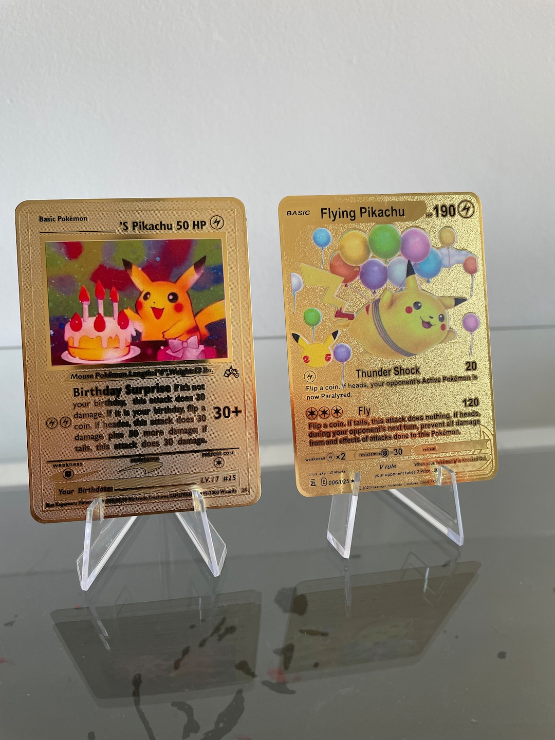 Gold Metal Pikachu Birthday Pokémon Cards - Etsy UK
