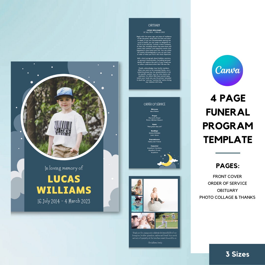 Editable Funeral Program Template, Memorial Service Template, Obituary ...