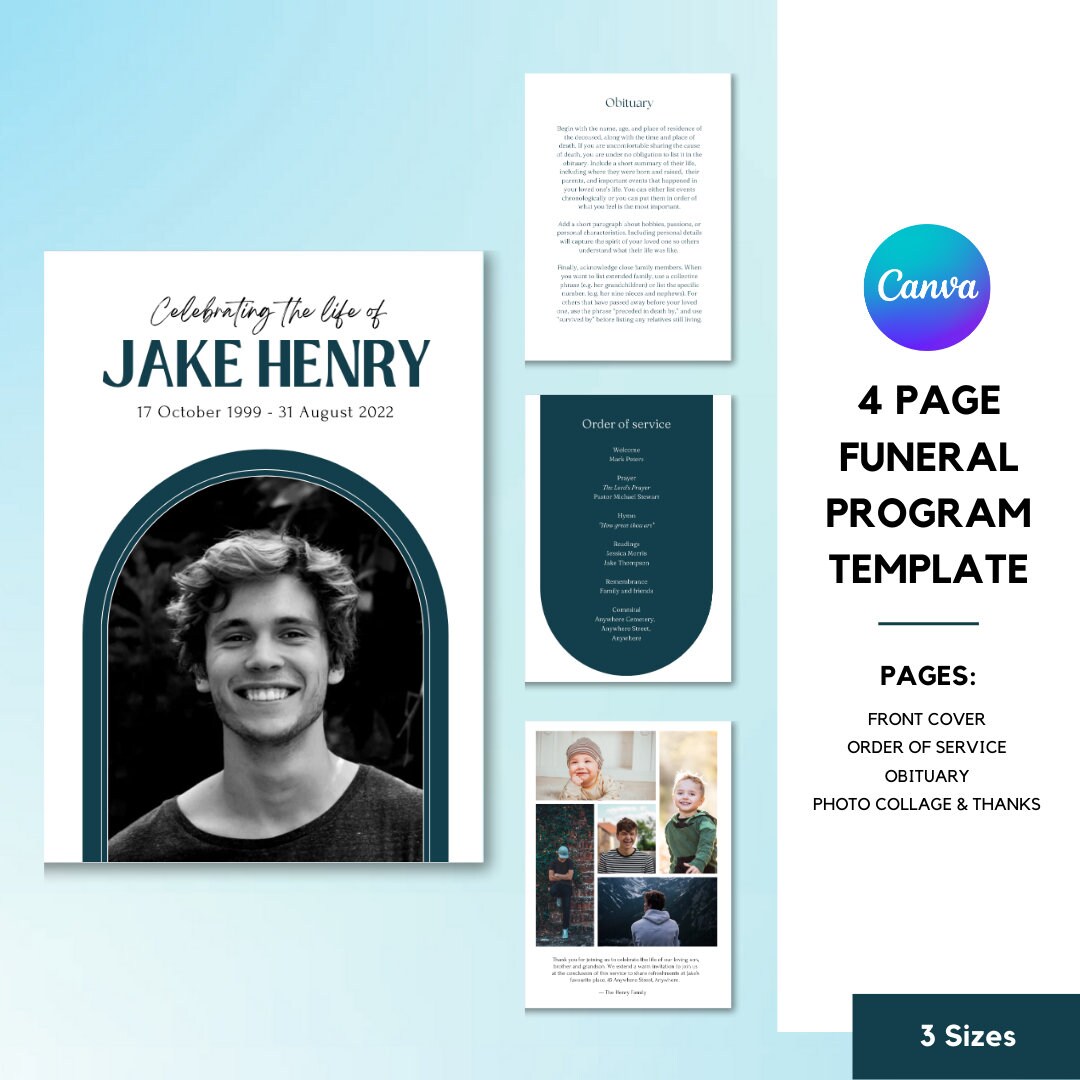 Editable Funeral Program Template, Memorial Service Template, Obituary ...