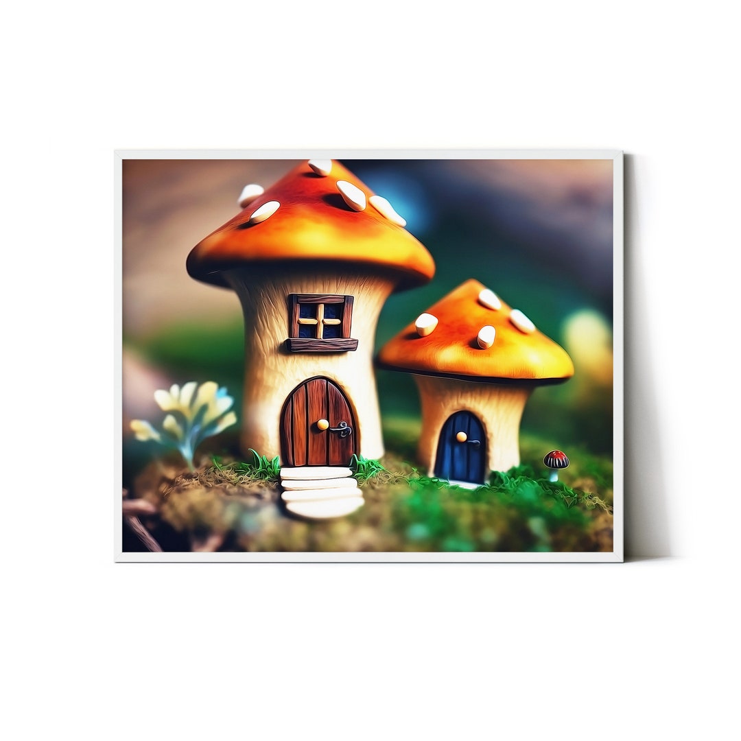 Miniature Mushroom Houses Printable Art for Kids' Room Gnome and Fairy ...