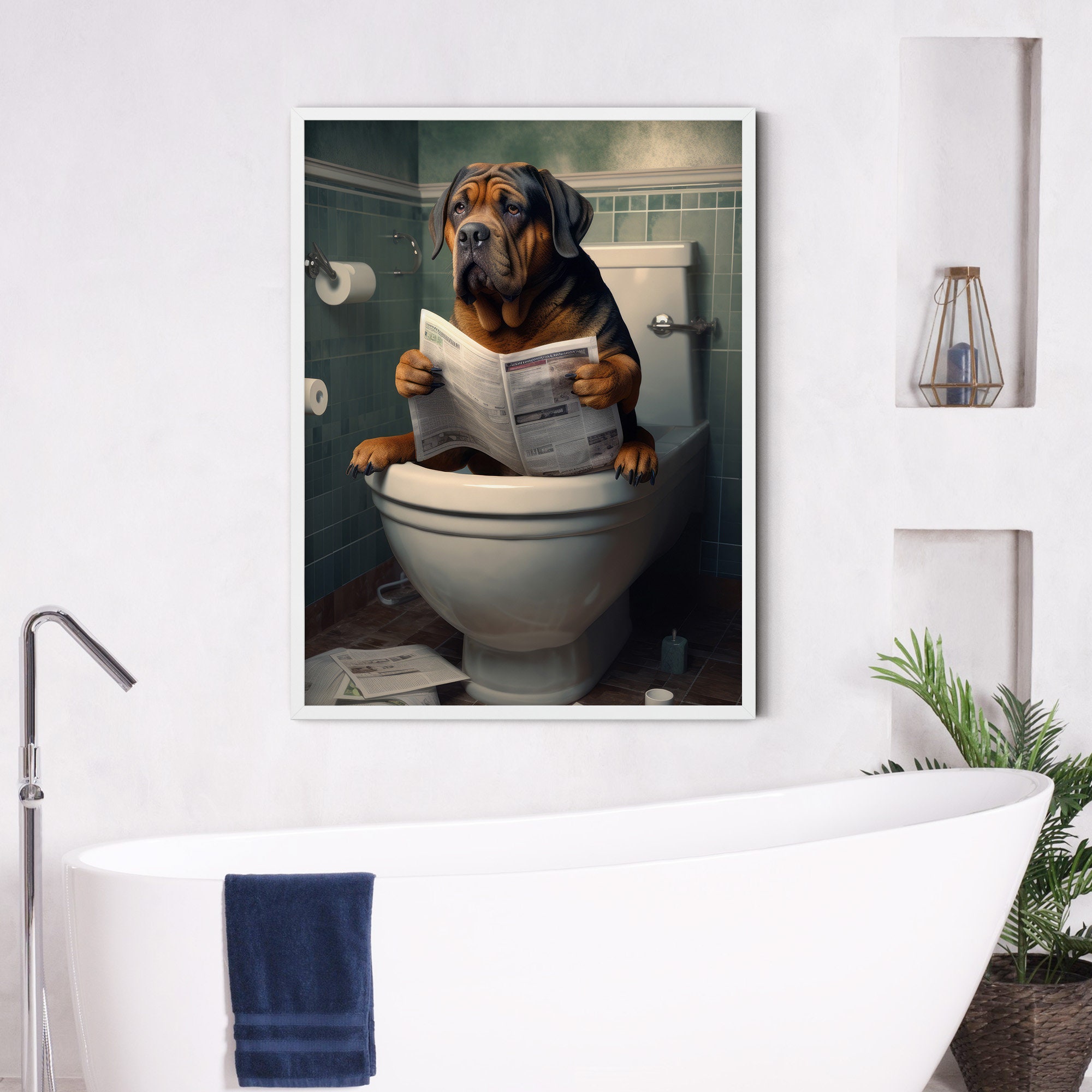 Rottweiler Dog Sitting on the Toilet Reading a Newspaper - Etsy