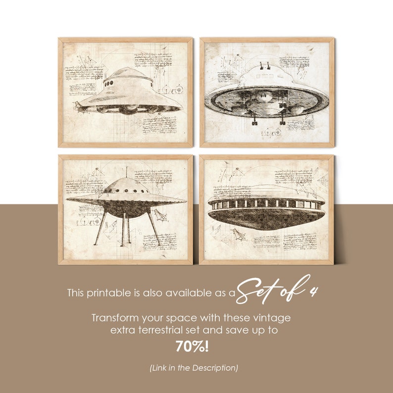 UFO Alien Print Classic UFO Printable Vintage Alien Poster UFO Sketch ...