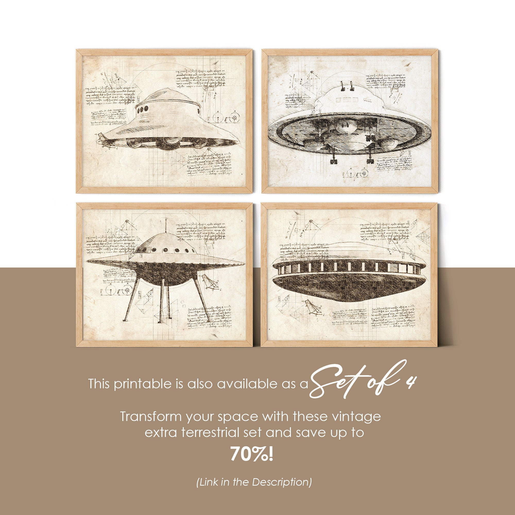 UFO Alien Print Classic UFO Printable Vintage Alien Poster UFO Sketch ...