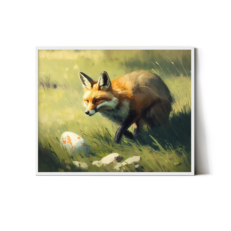 Fox Stealing an Egg Printable Painting Fox Wall Decor - Etsy