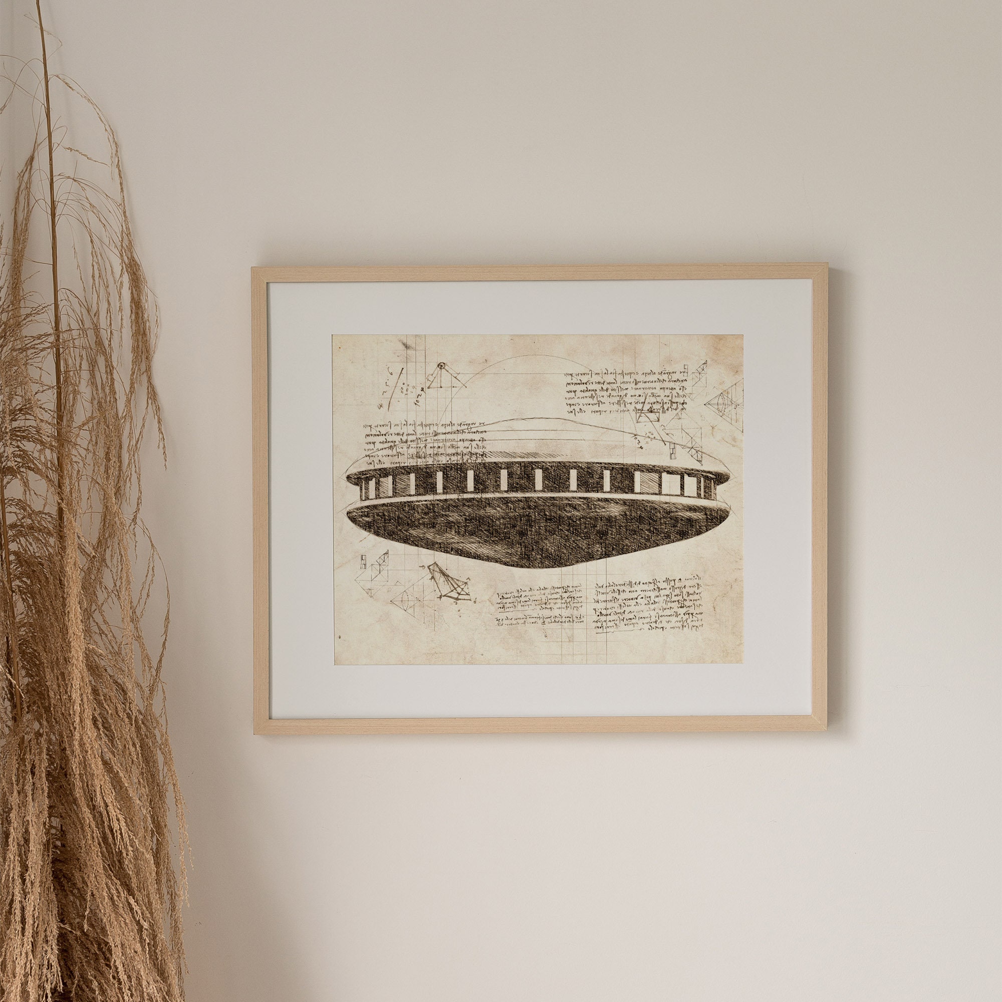 Vintage UFO Alien Art Prints: Set of 4 Retro Da Vinci Sketch Diagram ...