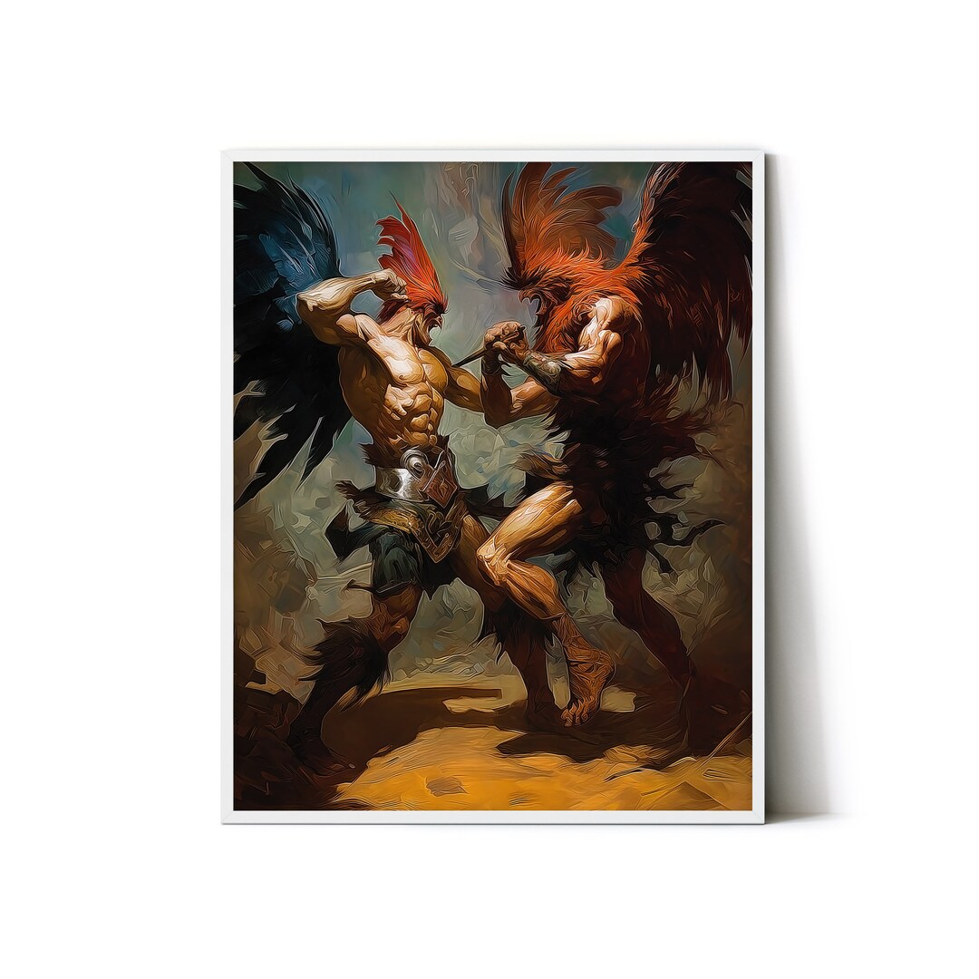 Cockfight, Human Rooster Printable Art, One of a Kind, Unique Wall Art ...