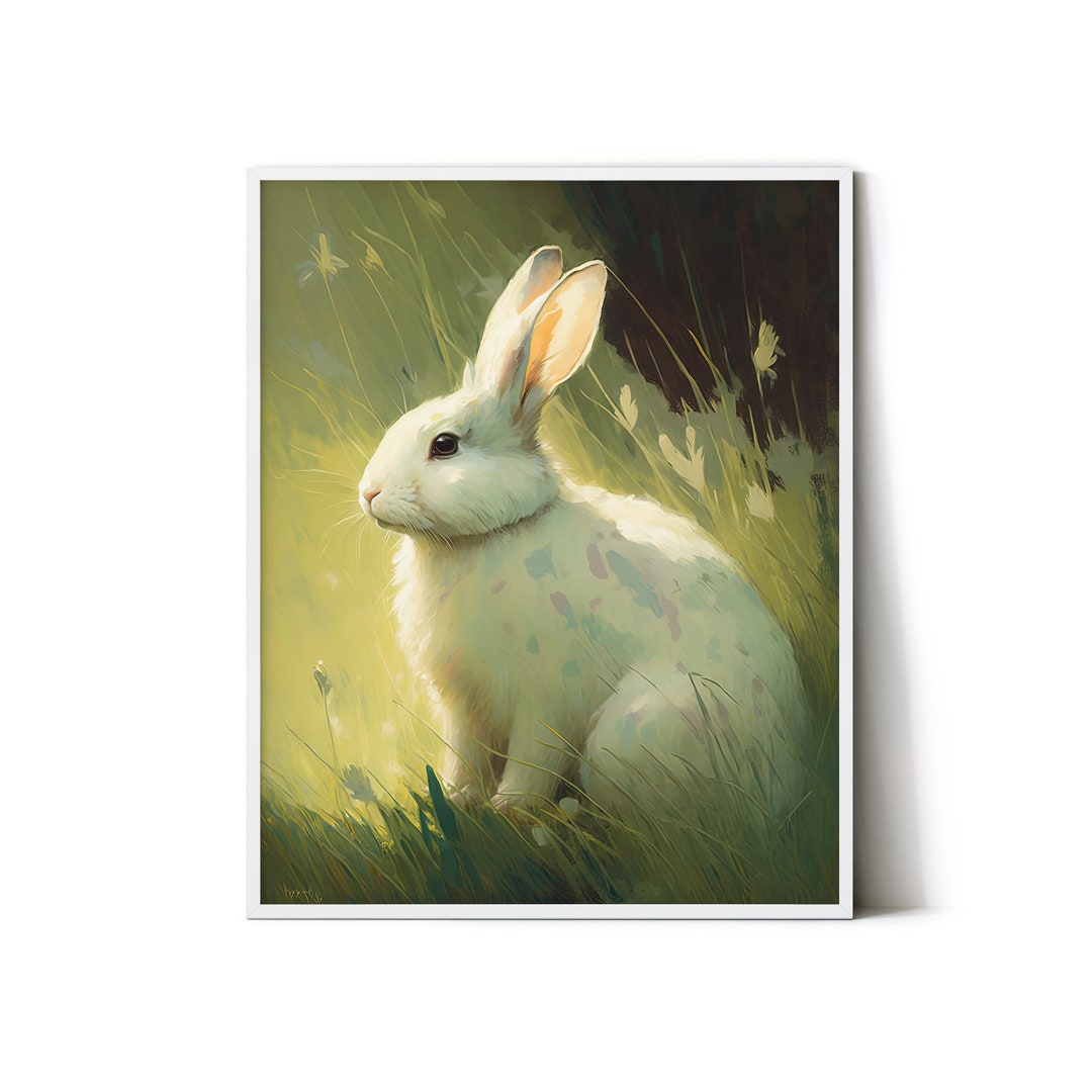 Easter Bunny Painting Printable Art, Cute Rabbit Wall Decor, Easter Art ...