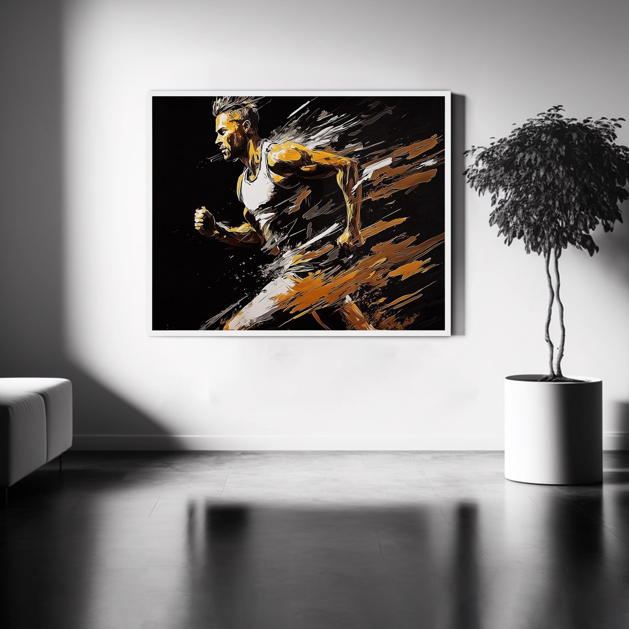 Abstract Runner Athlete Printable Art White and Golden Brush - Etsy