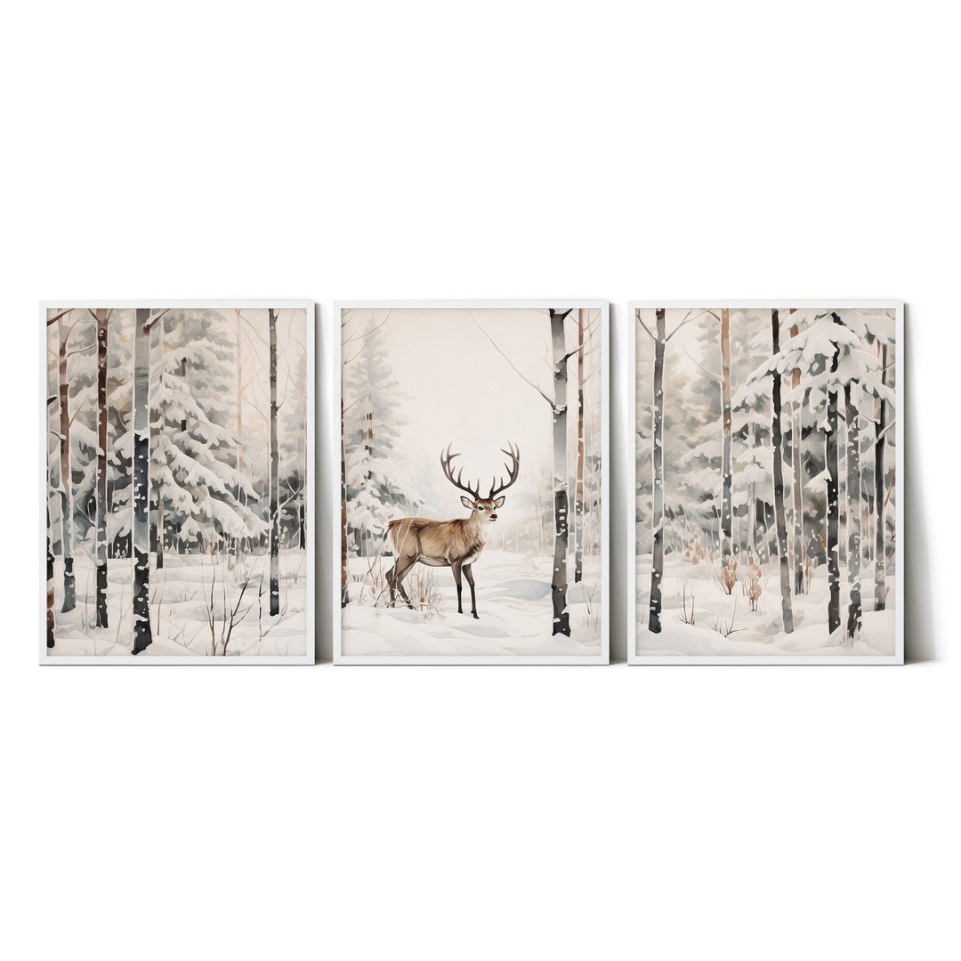Rudolf the Red Nose Reindeer Set of 3 Wall Art, Deer Painting ...