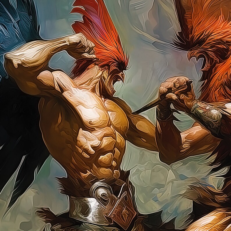 Cockfight, Human Rooster Printable Art, One of a Kind, Unique Wall Art ...