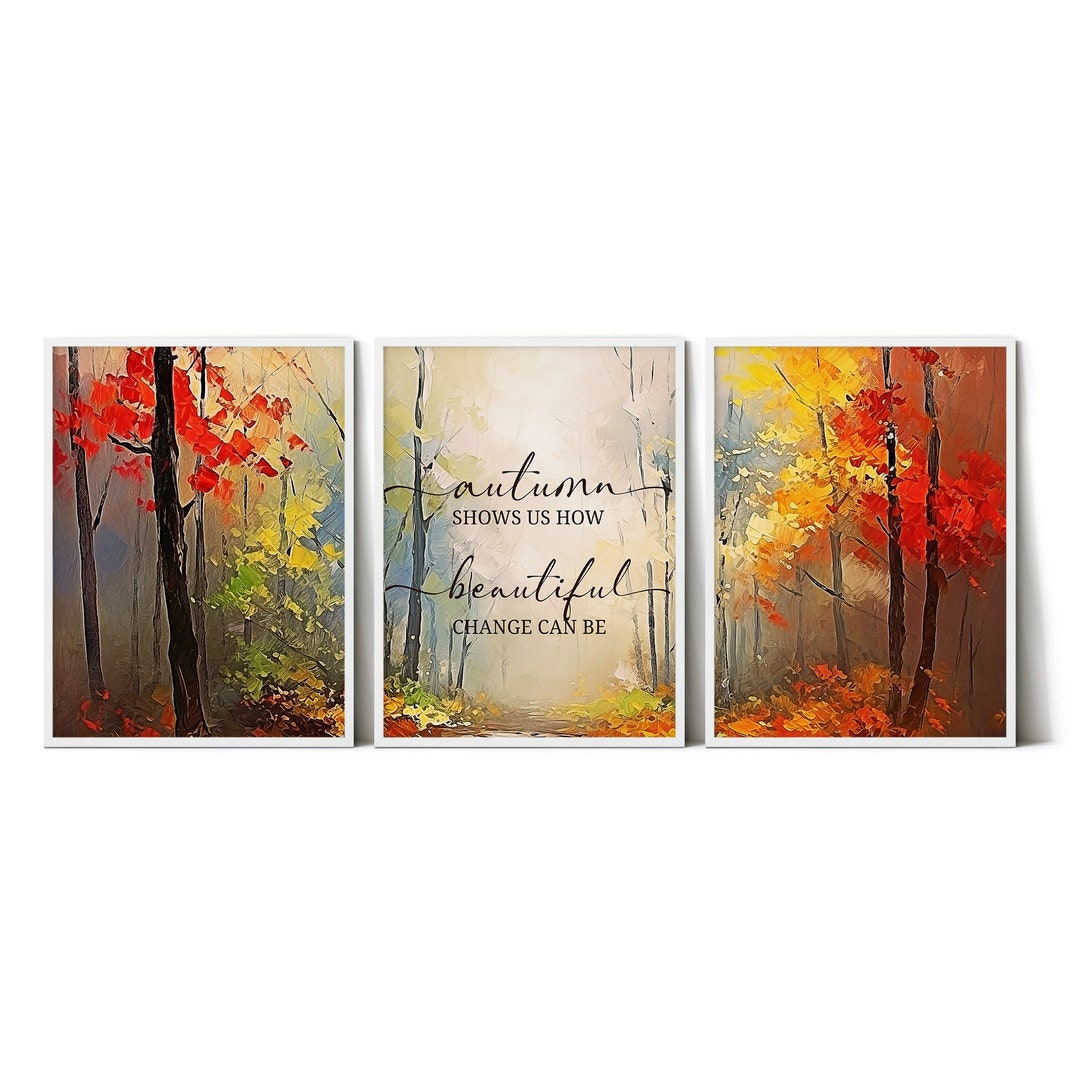Autumn Wall Art Set of 3 Fall Landscape Painting Digital - Etsy