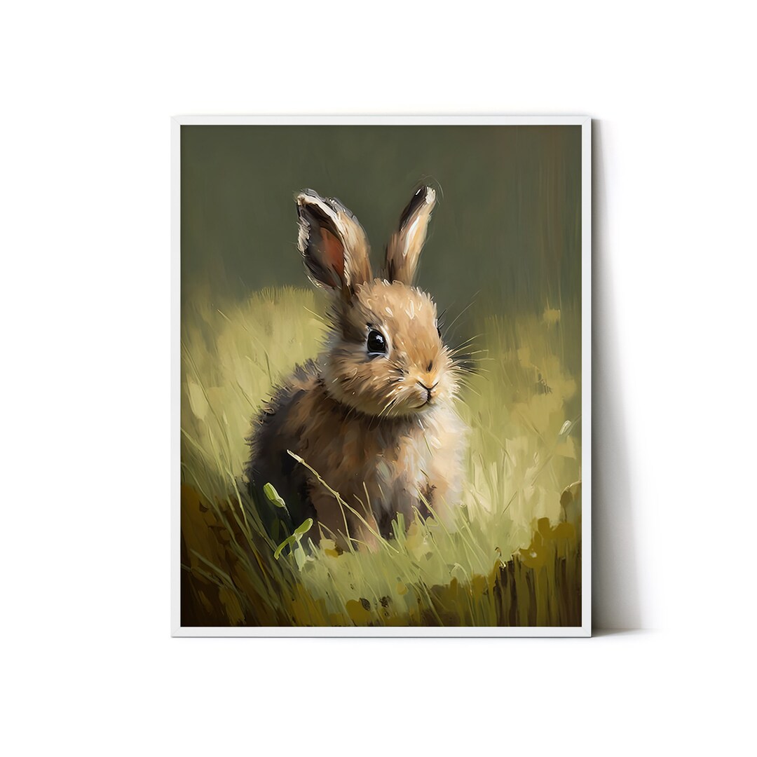 Rabbit Painting Printable Art, Cute Bunny Printable Wall Decor, Easter ...