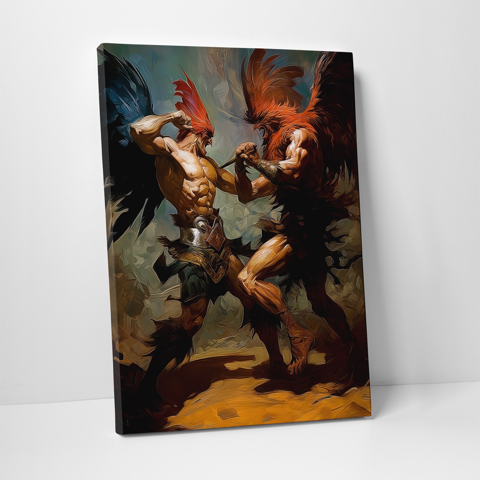 Cockfight, Human Rooster Printable Art, One of a Kind, Unique Wall Art ...