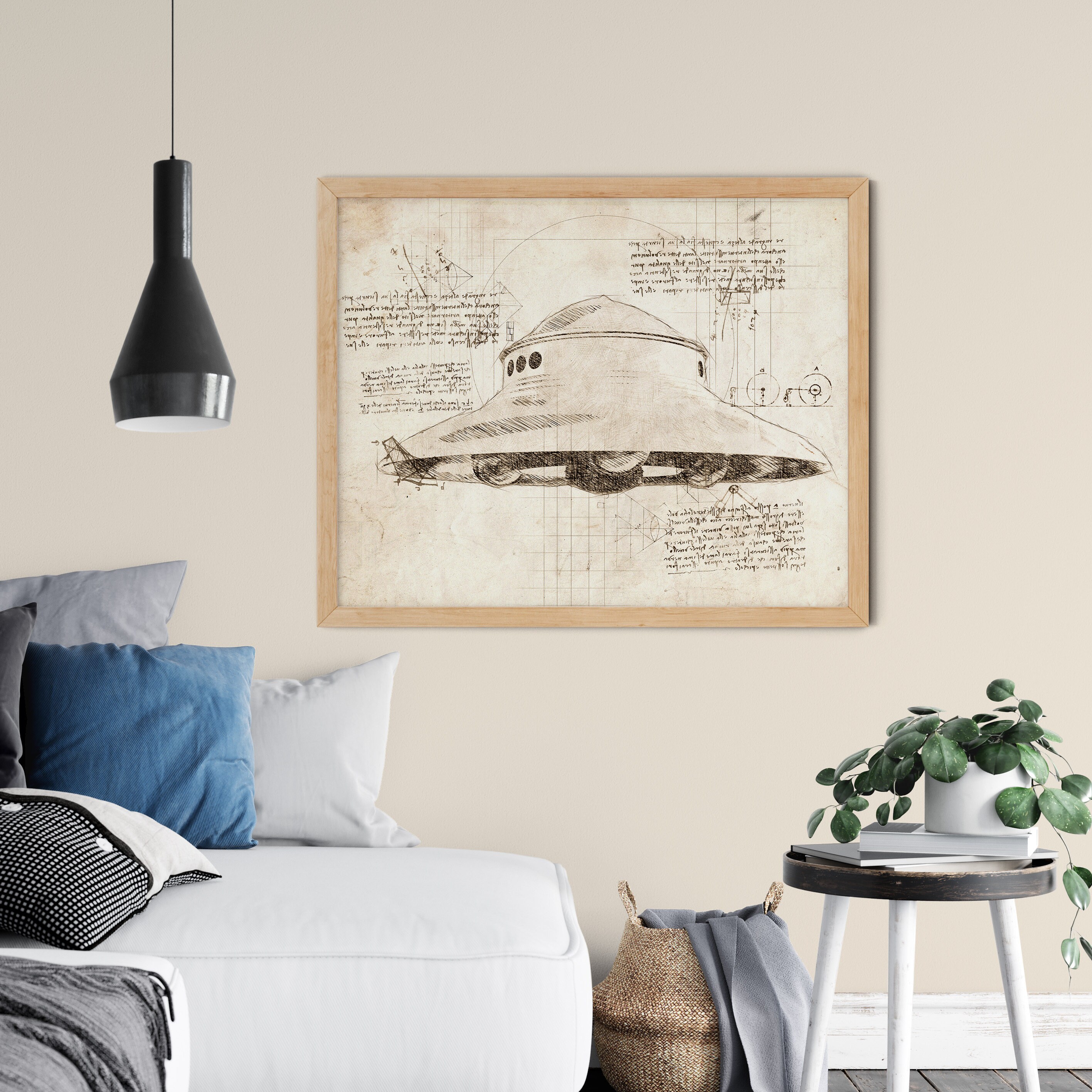 Vintage UFO Alien Art Prints: Set of 4 Retro Da Vinci Sketch Diagram ...