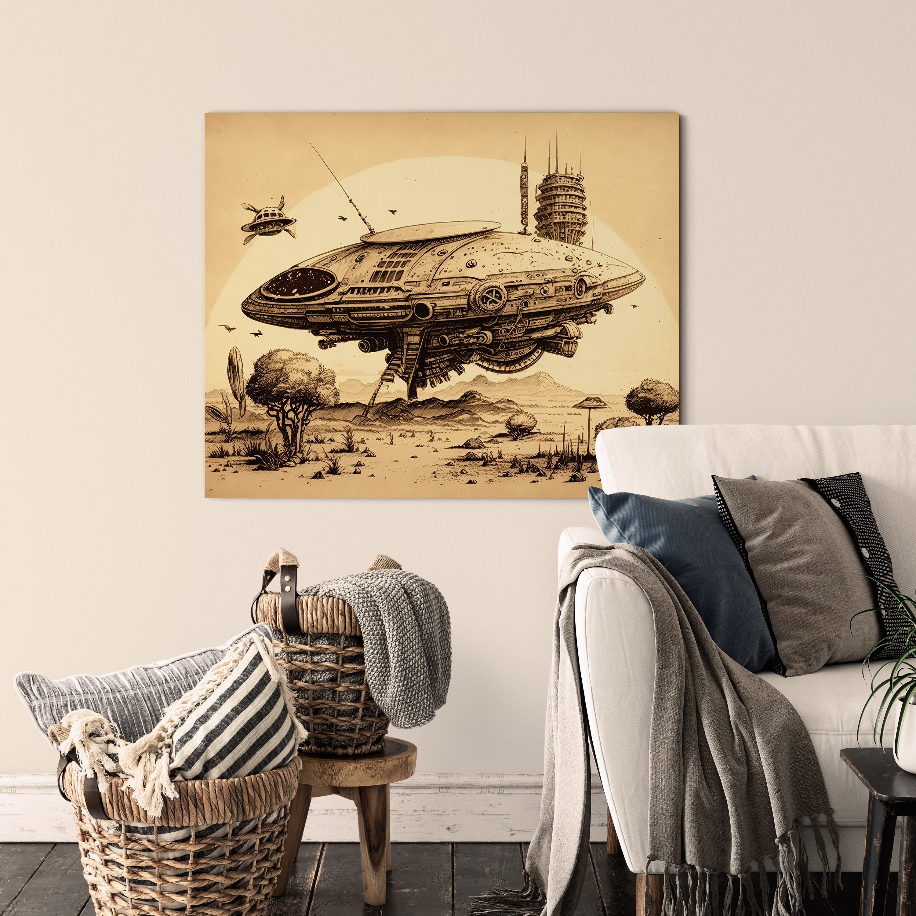 UFO Alien Print Classic UFO Printable Vintage Alien Poster UFO Sketch ...