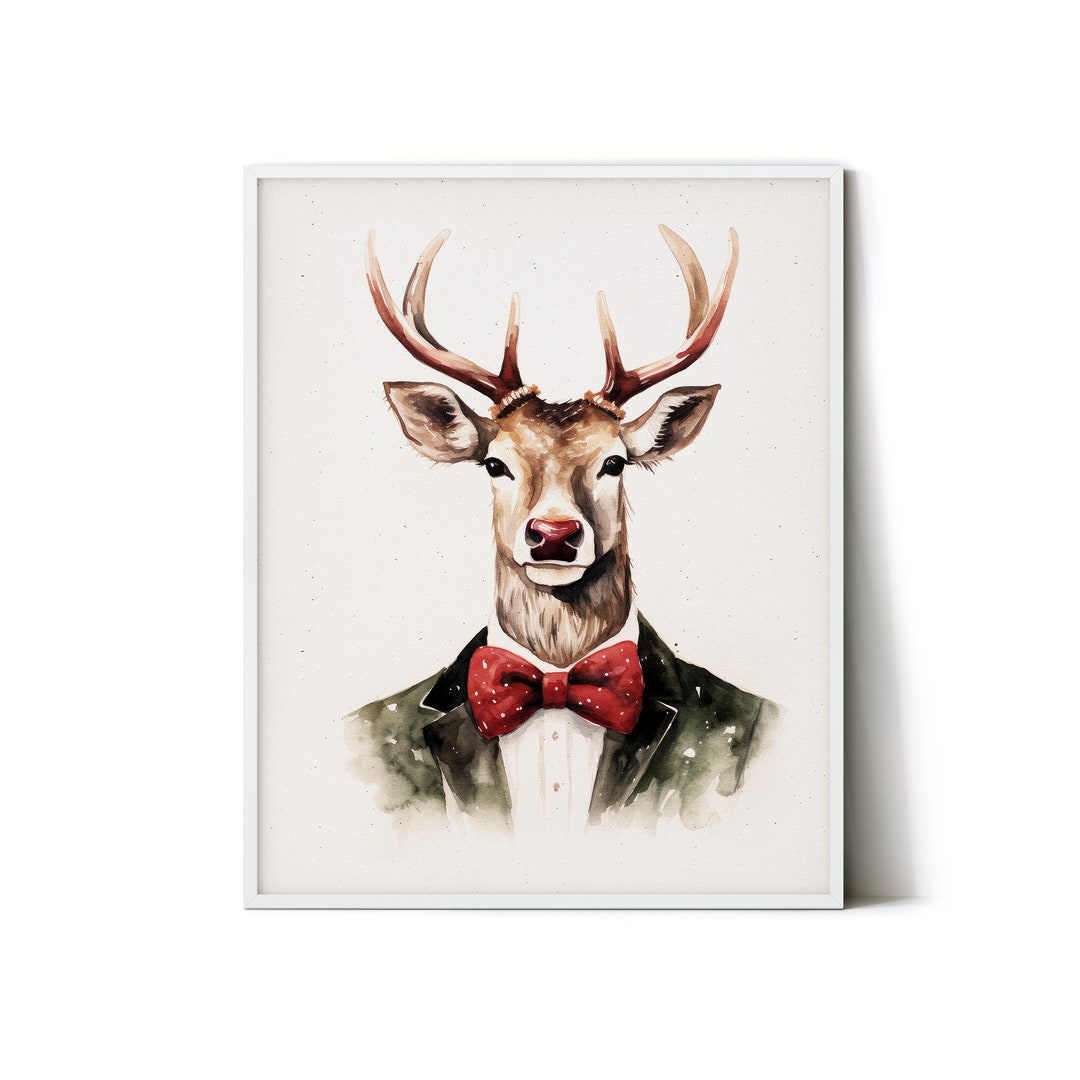 Rudolf the Red Nose Reindeer Watercolor Wall Art , Deer Painting ...