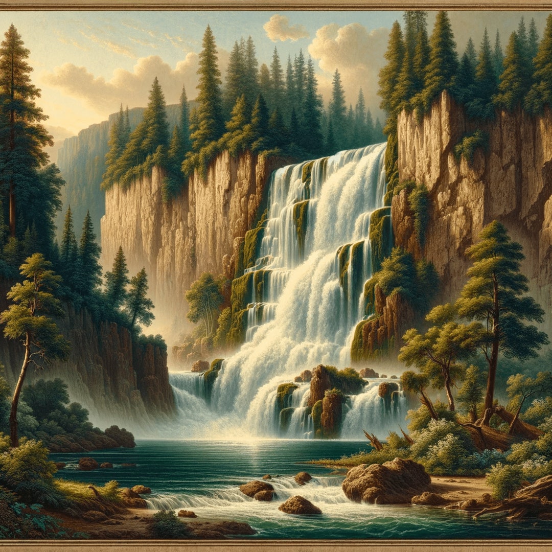 Timeless Cascade: Vintage Waterfall Majesty - Etsy