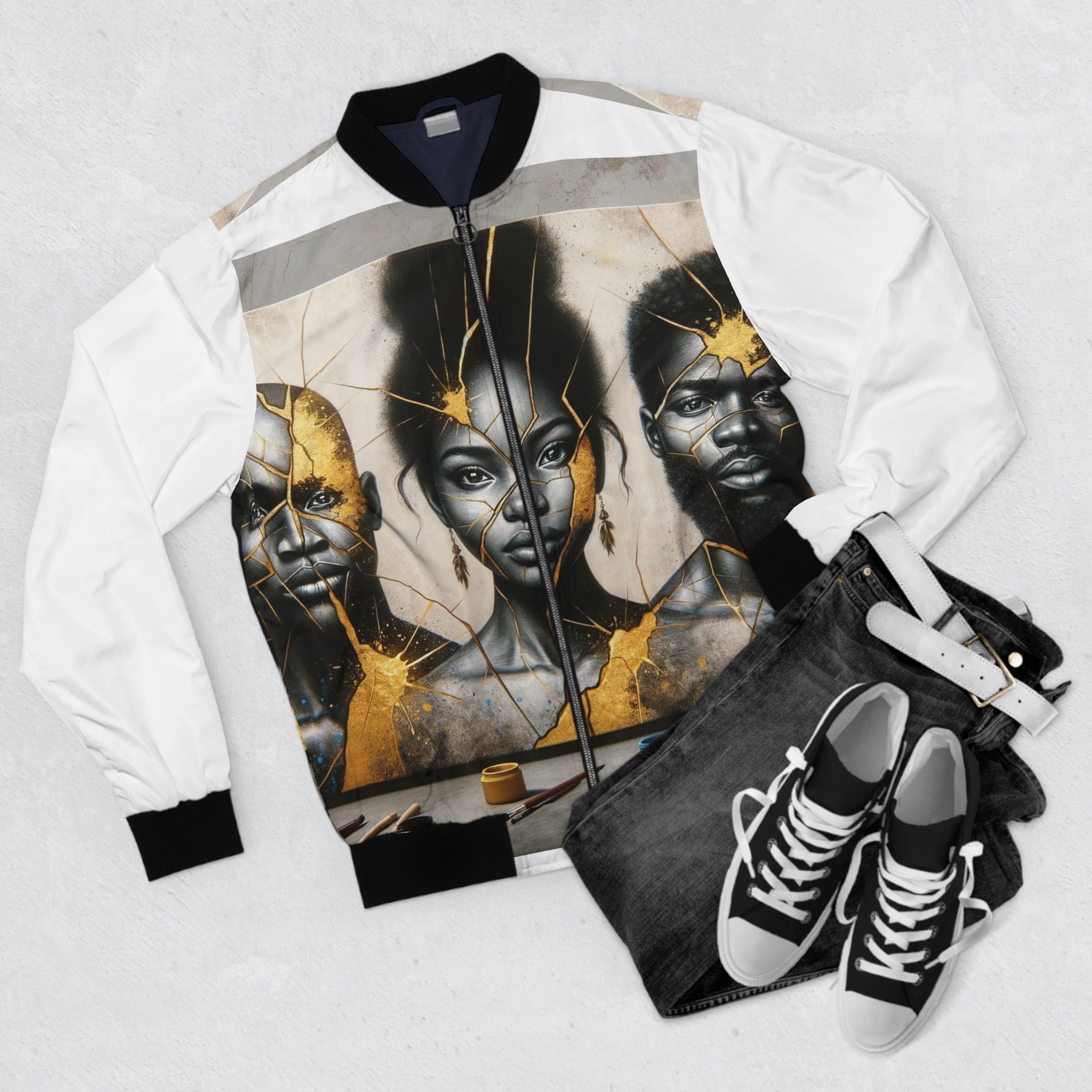 Kintsugi Spirit Bomber Jacket: African Art, Resilience Fashion - Etsy