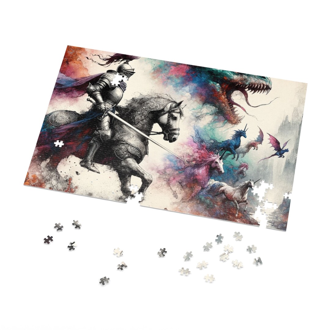 Quest of Valor: Medieval Knight and Mythical Beasts Puzzle - Etsy
