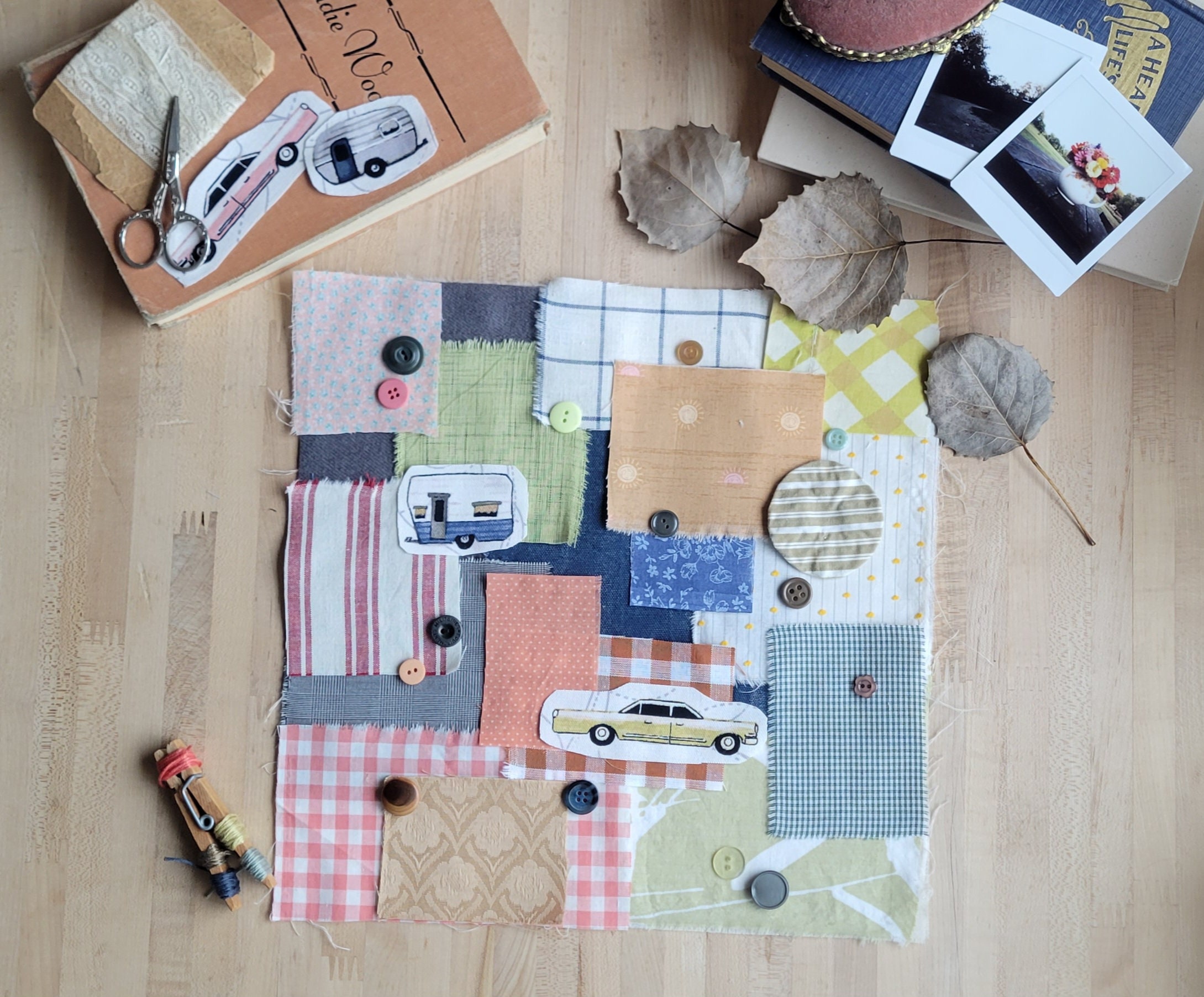 Slow Stitch Kit camping Mindful Sewing, Fabric Bundle, Slow Stitch ...