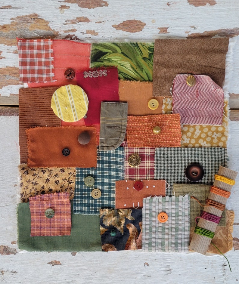 Slow Stitch Kit autumn Mindful Sewing, Fabric Bundle, Junk Journal ...