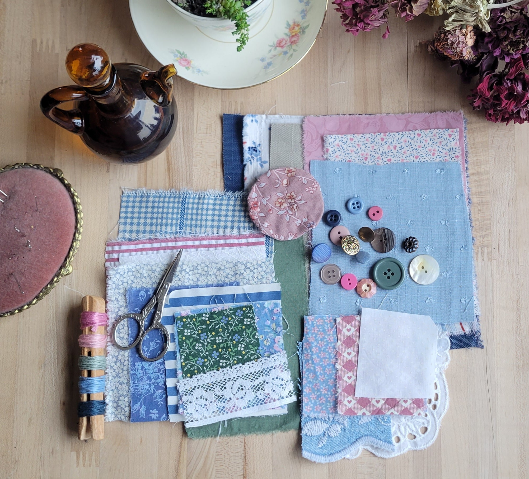 Slow Stitch Kit tea Party Mindful Sewing, Fabric Bundle, Slow Stitch ...