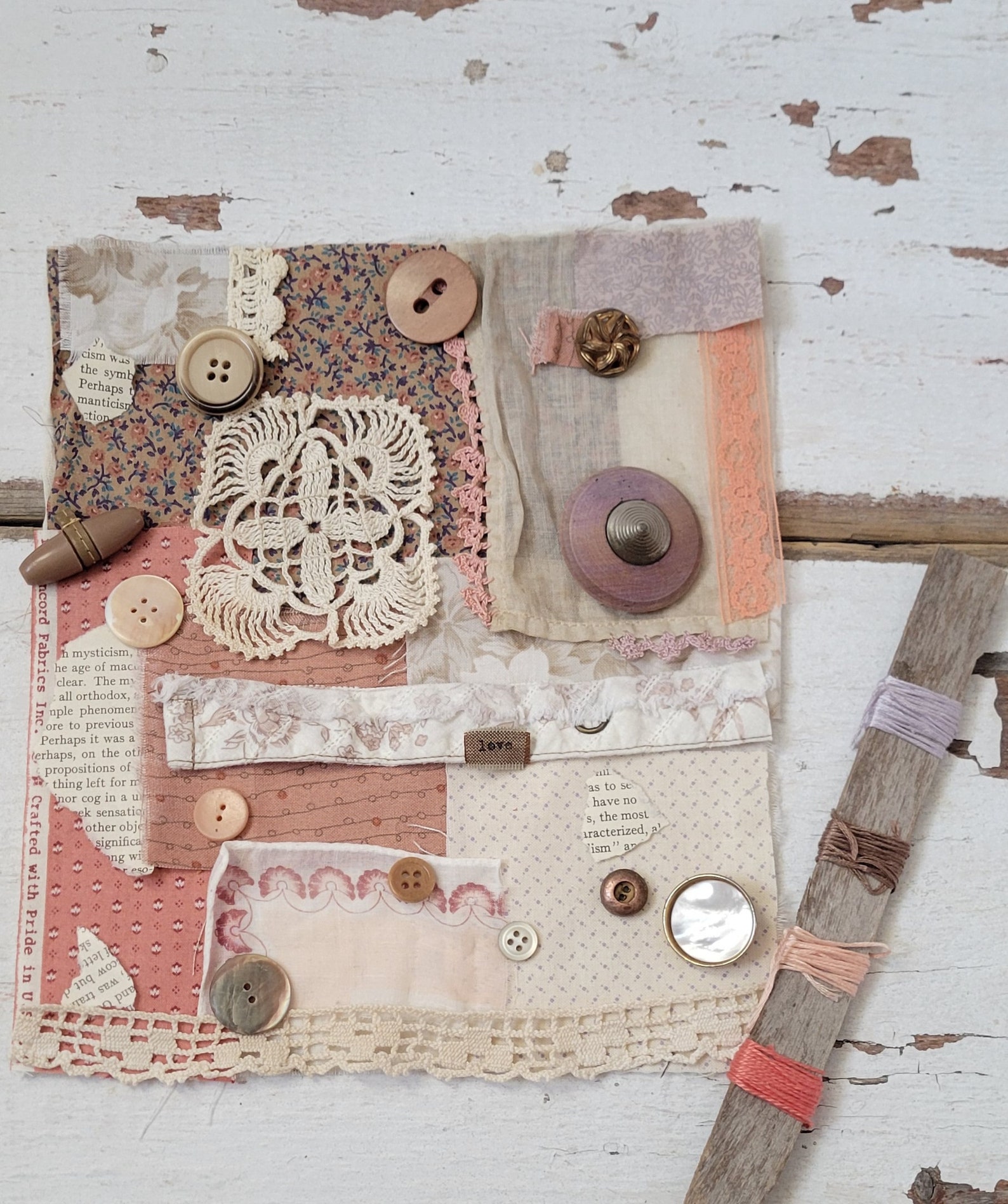 Slow Stitch Kit - {love} - Mindful Sewing, Haberdashery, Fabric Scrap ...