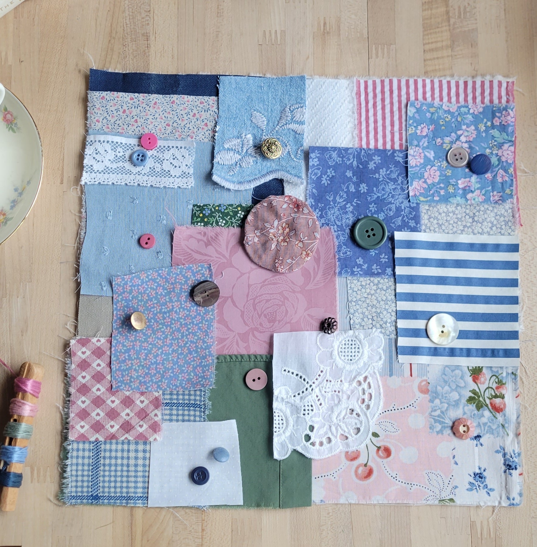 Slow Stitch Kit tea Party Mindful Sewing, Fabric Bundle, Slow Stitch ...