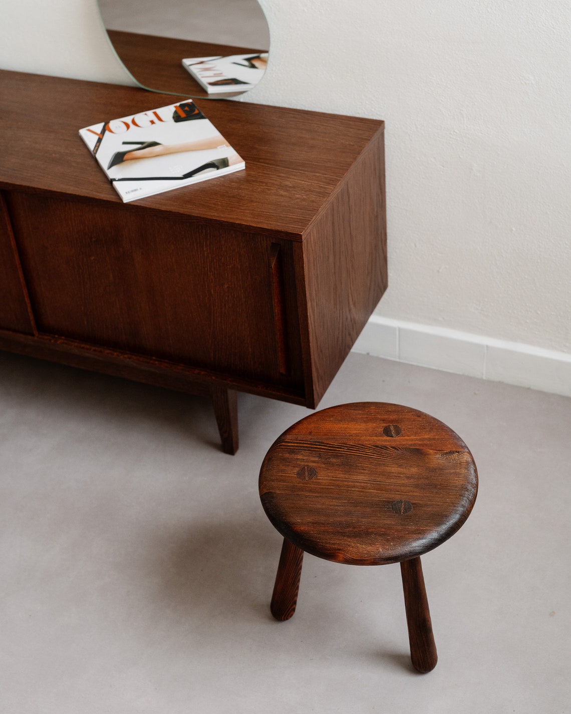 Milking Stool, Small Wooden Stool in a Rustic Style, Reddish Brown ...