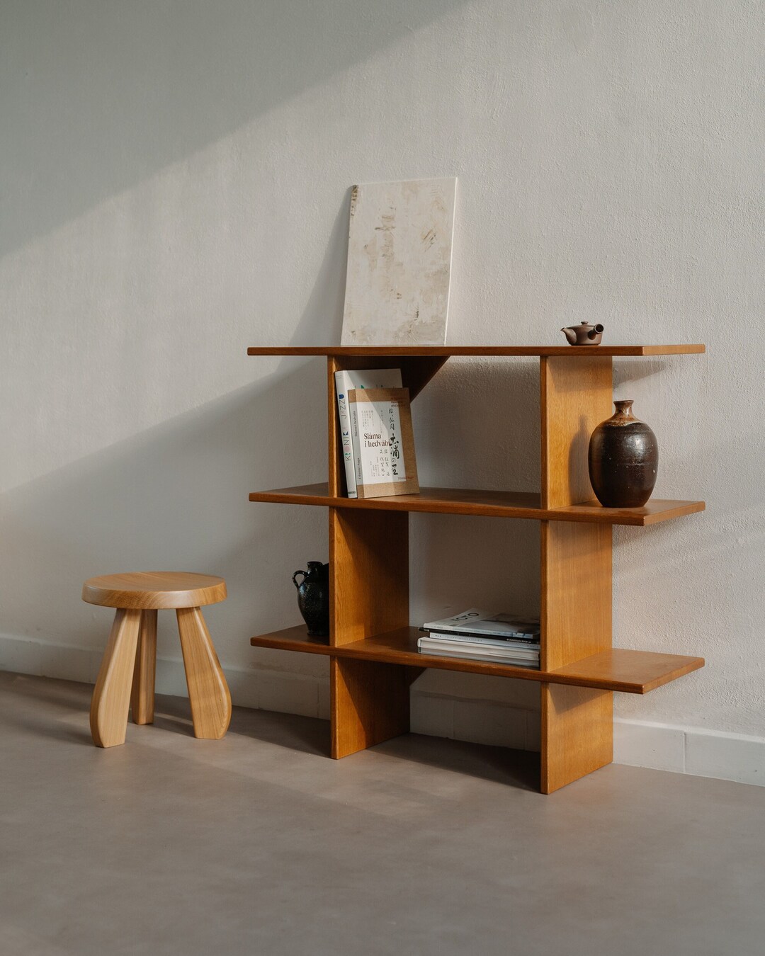 Oak Bookshelf Wooden Library Shelving Unit Mid-century and - Etsy