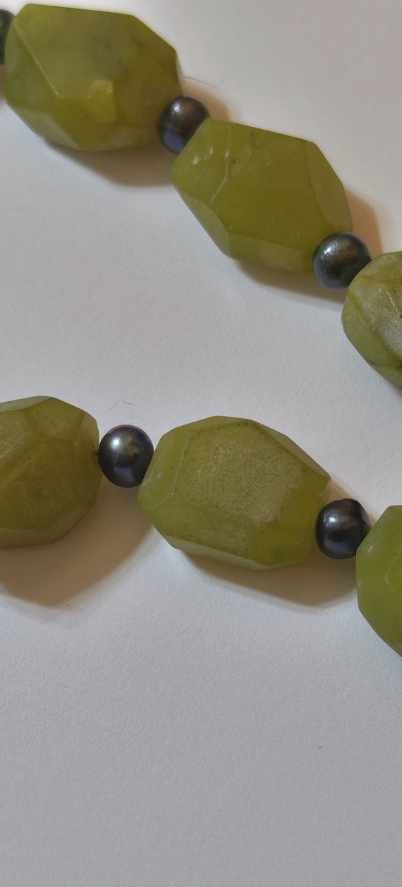 Noble Serpentine "New Jade" Faceted Beaded Necklace w… - Gem