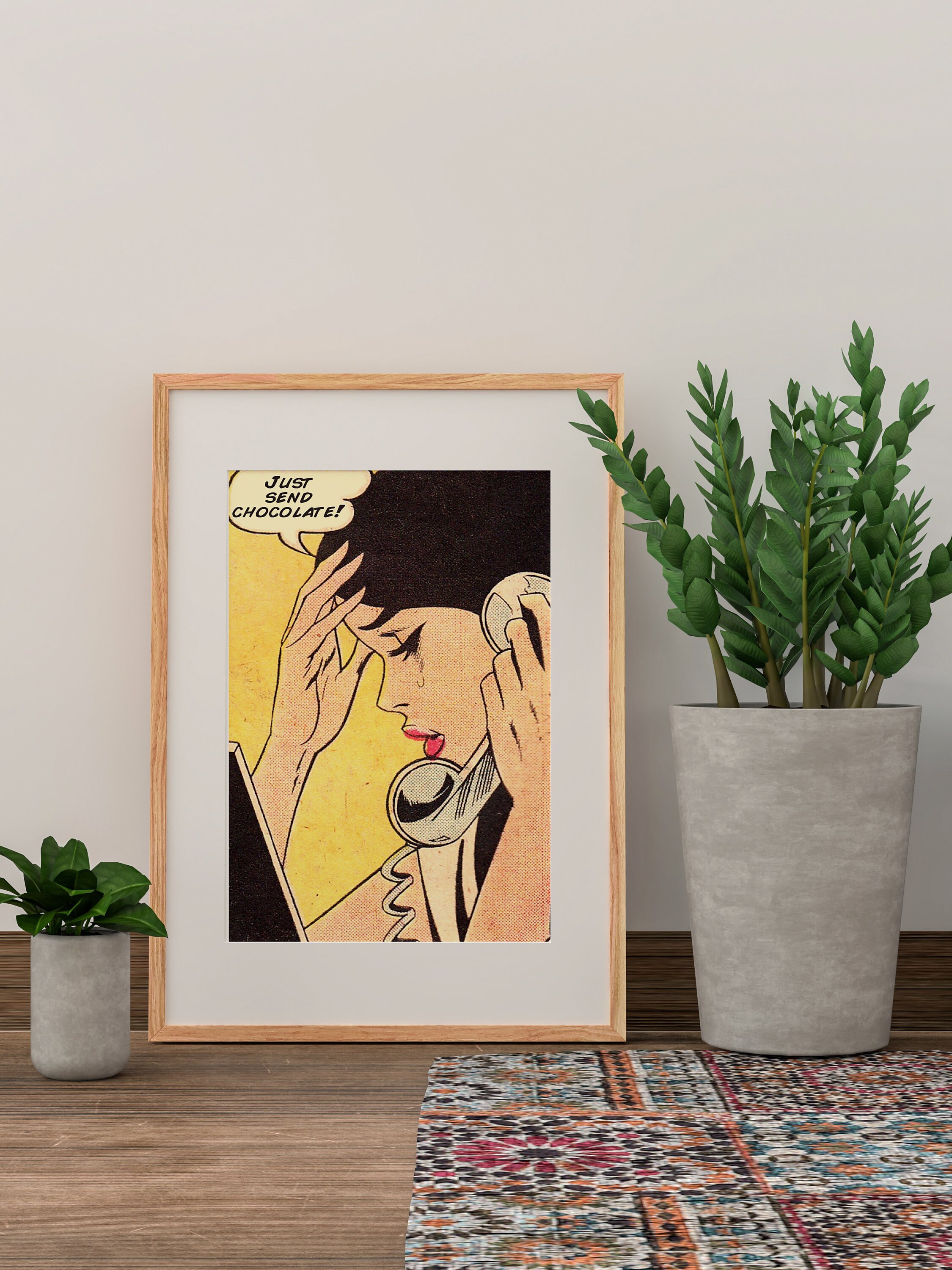 Just Send Chocolate Poster, Funny Retro Art Prints, Comic Art, Woman ...
