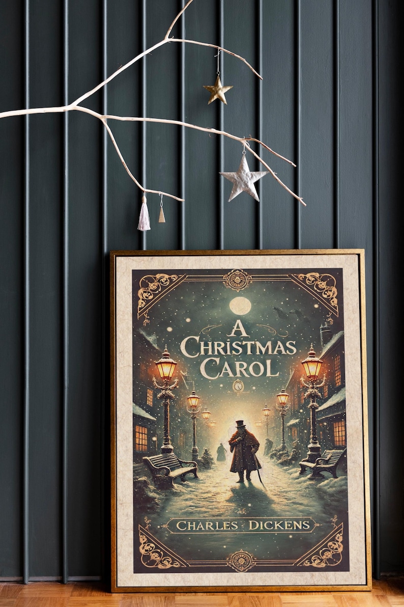 Vintage Christmas Carol Book Cover PHYSICAL Poster | Charles Dickens ...