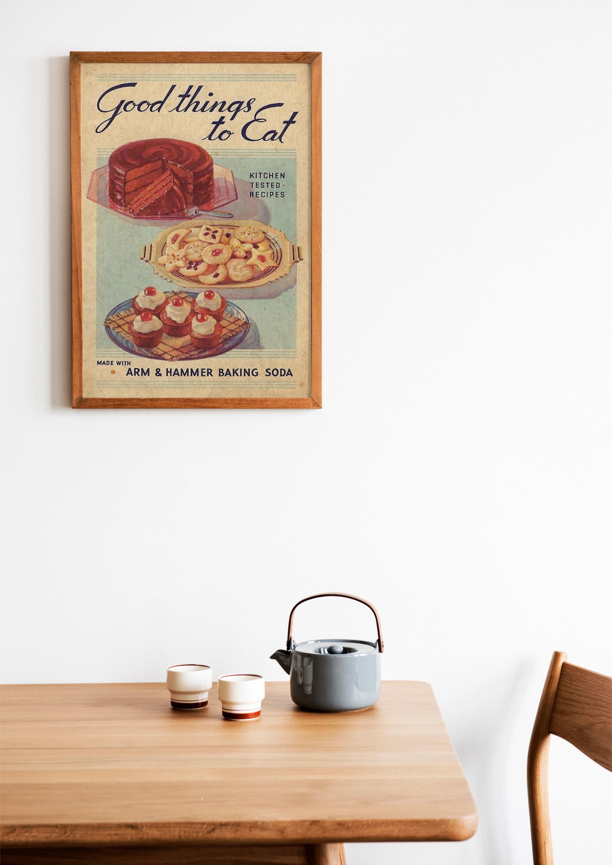 Vintage Baking Recipe Book Cover Art Print | Retro Kitchen Wall Decor ...