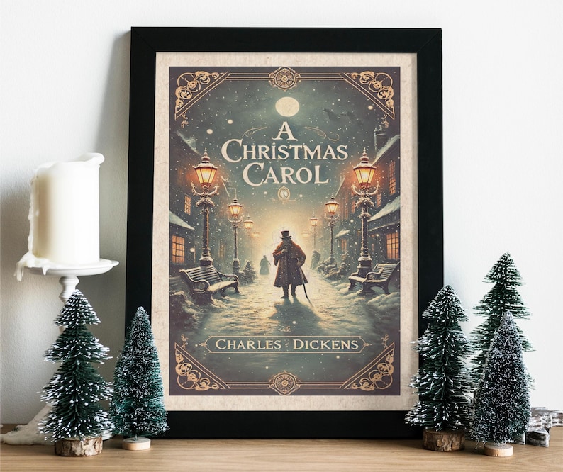 Vintage Christmas Carol Book Cover PHYSICAL Poster | Charles Dickens ...