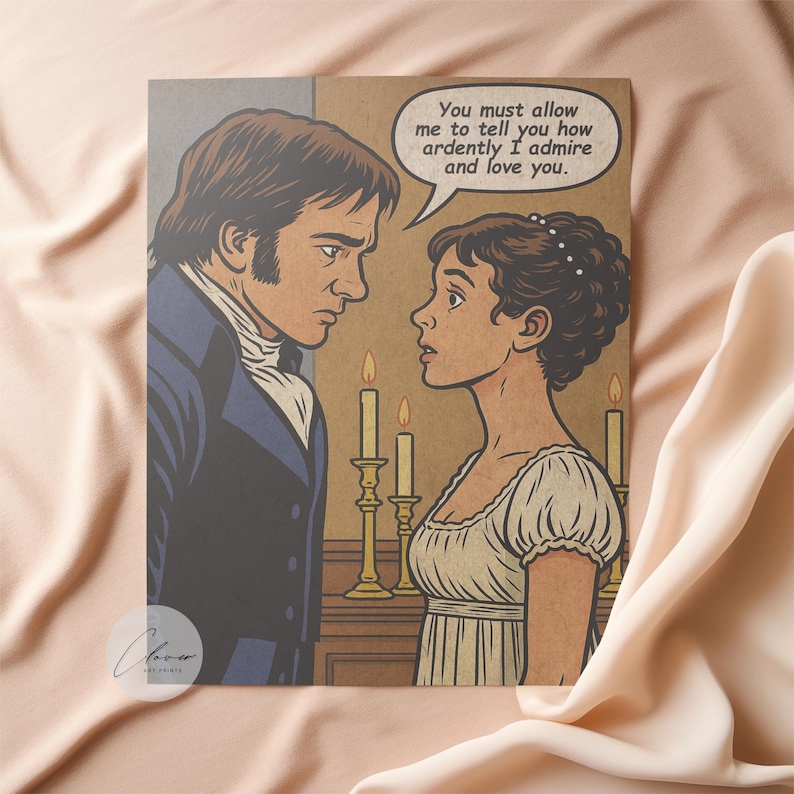 Mr. Darcy Love Confession Retro Comic Print – Pride and Prejudice Wall ...