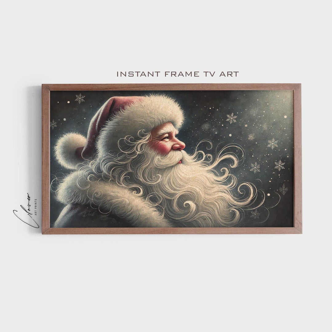 Whimsical Santa Claus Frame Tv Art, Christmas Decor, Vintage Evergreen ...