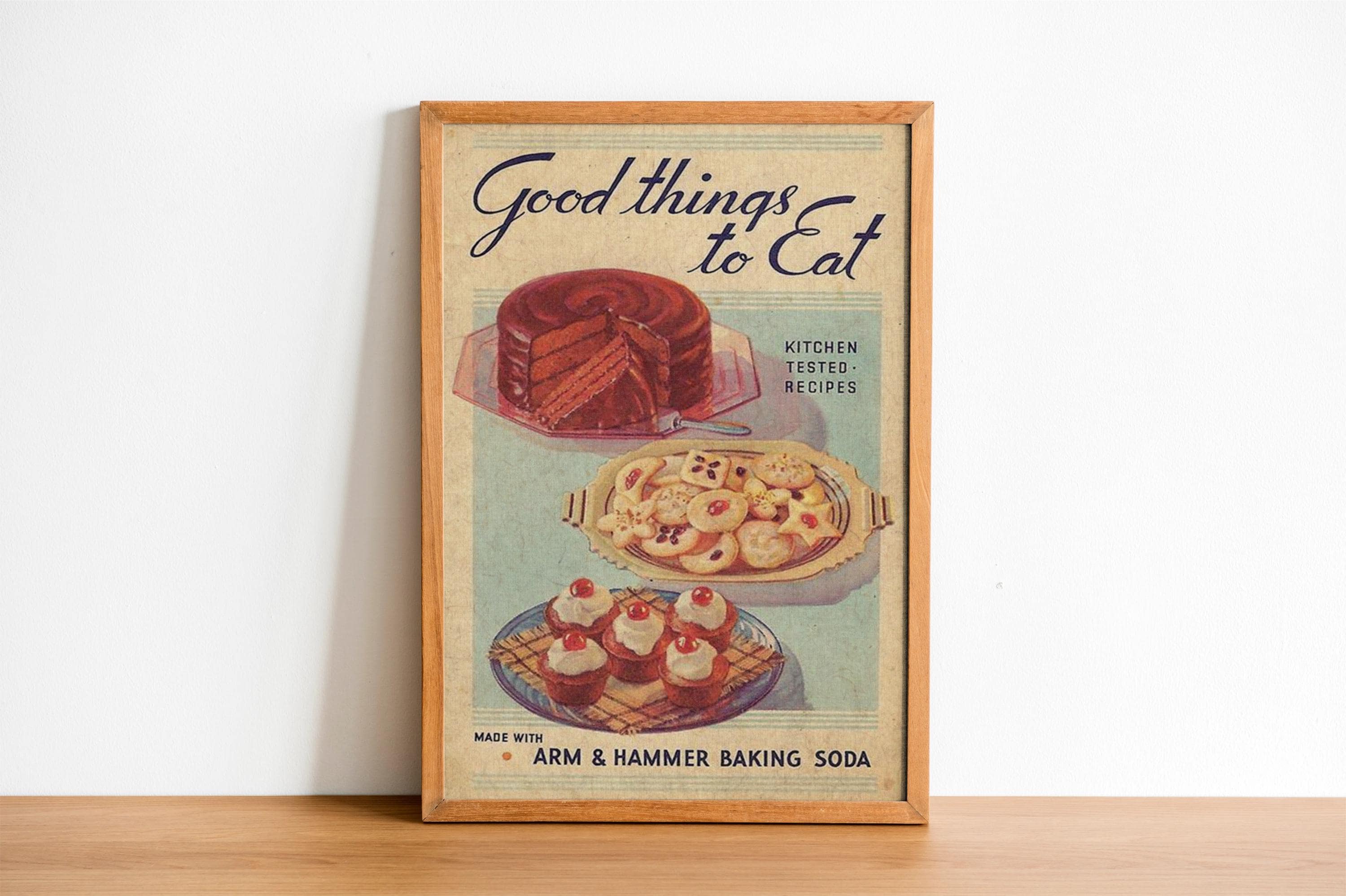 Vintage Baking Recipe Book Cover Art Print | Retro Kitchen Wall Decor ...