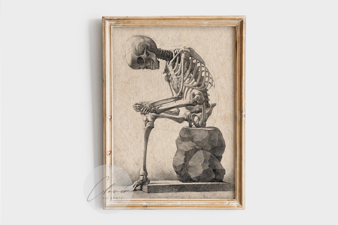 Skeleton Thinking Print | Vintage Anatomy Wall Art | Memento Mori Decor ...