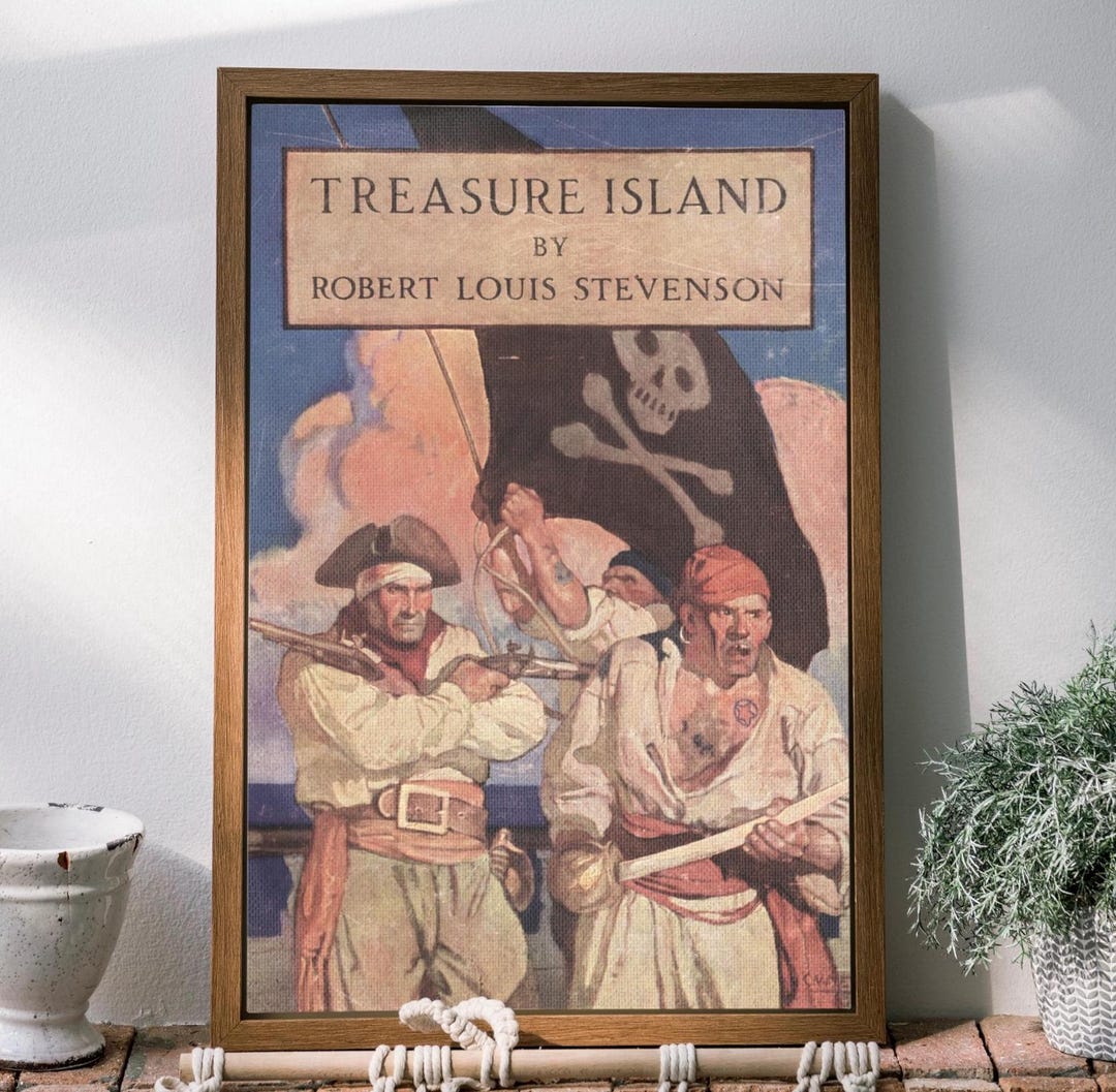 Vintage Treasure Island Book Cover Art Library Wall Decor | Retro ...