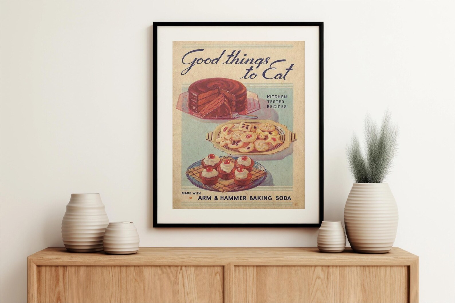 Vintage Baking Recipe Book Cover Art Print | Retro Kitchen Wall Decor ...