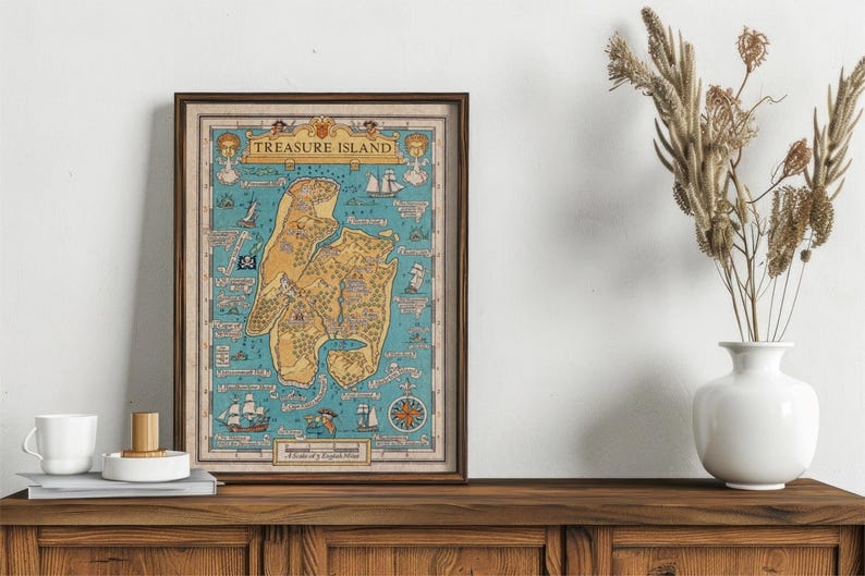 Vintage Treasure Island Map Library Wall Decor | Retro Literary Maps ...
