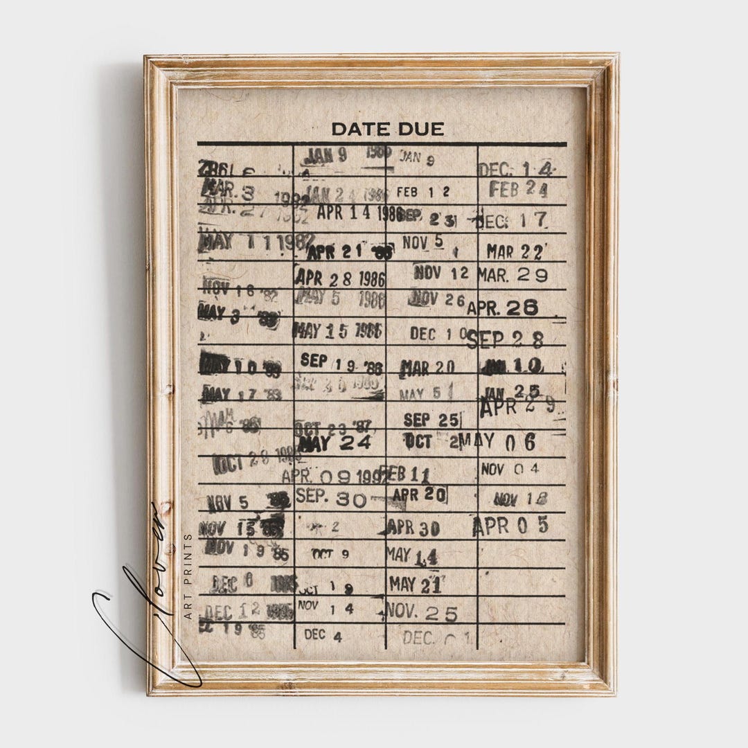 Vintage Library Card Print | Retro Book Due Date Card Digital Print ...
