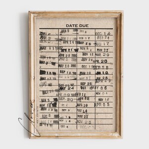 Vintage Library Card Print | Retro Book Due Date Card Digital Print ...
