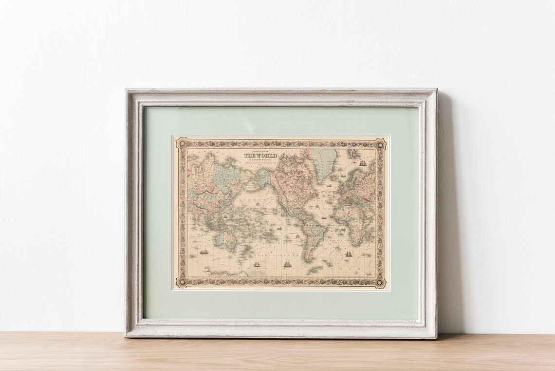 Vintage World Map Illustration Print | Antique Wall Decor | Old Map of ...