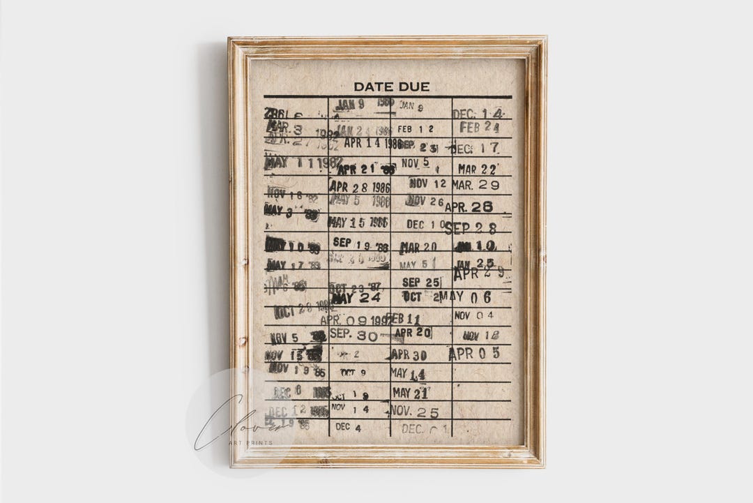 Vintage Library Card Print | Retro Book Due Date Card Digital Print ...