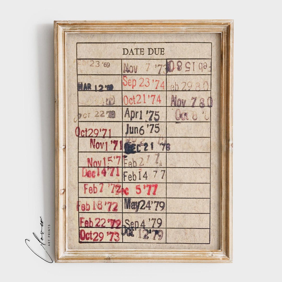 Retro Library Card Print | Antique Book Due Date Card Digital Print ...
