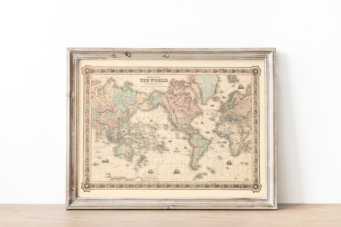 Vintage World Map Illustration Print Antique Wall Decor - Etsy